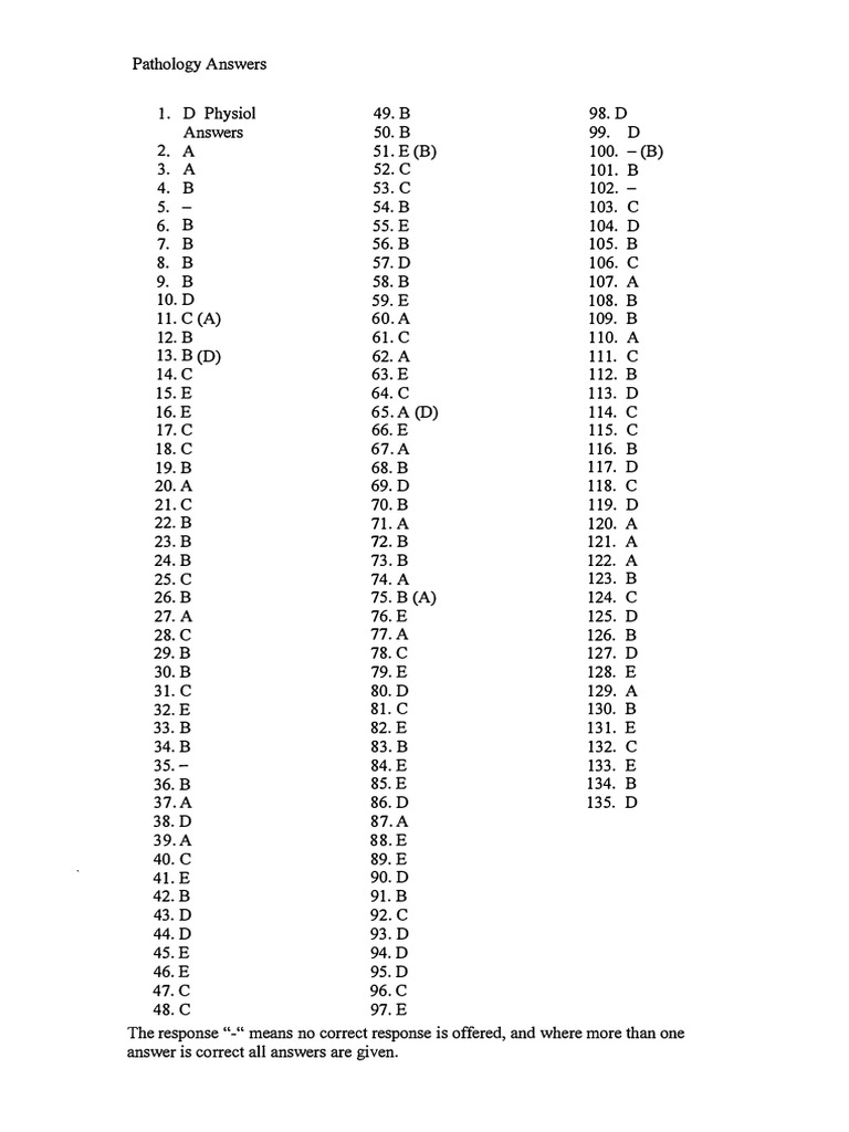 Pathology Exam Answer Key | PDF
