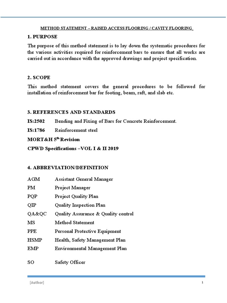 Purpose: Method Statement - Raised Access Flooring / Cavity Flooring ...