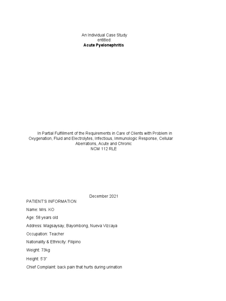 An Individual Case Study Entitled PYELONEPHRITIS | PDF | Kidney ...