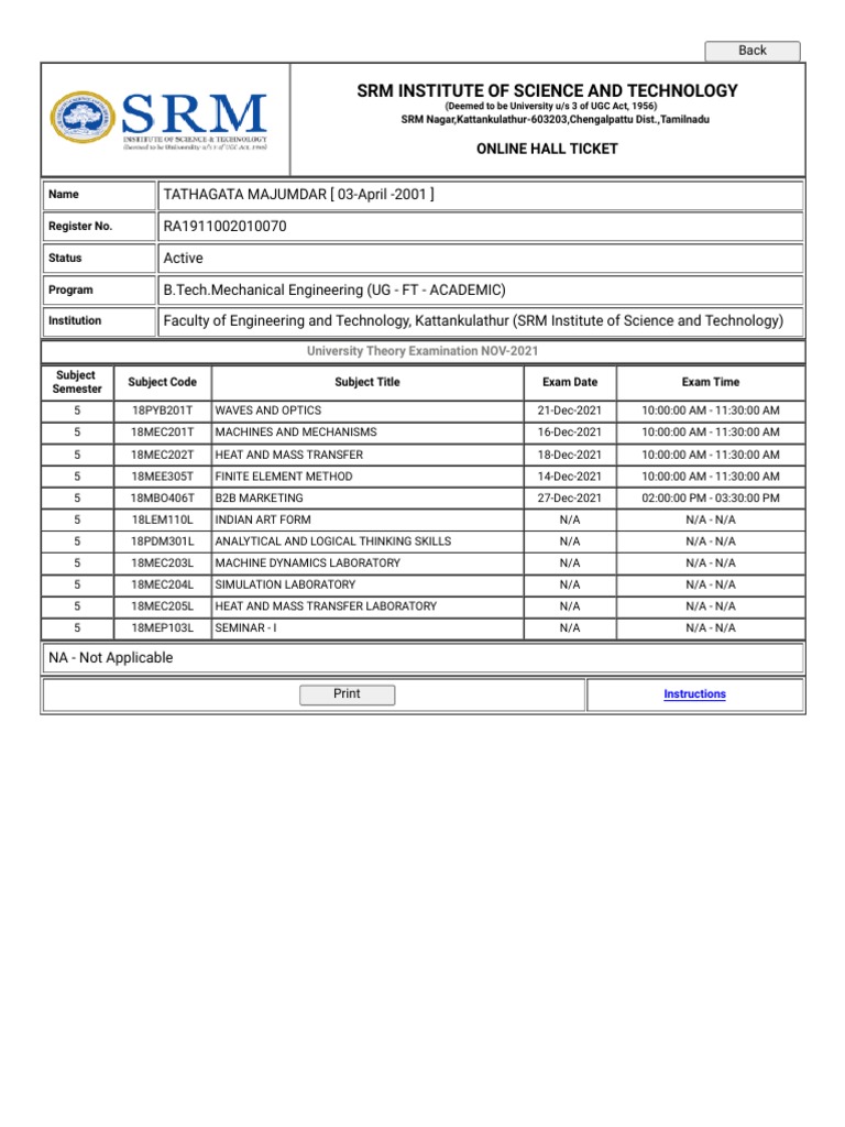 Online Hall Ticket | PDF | Engineering | Science And Technology