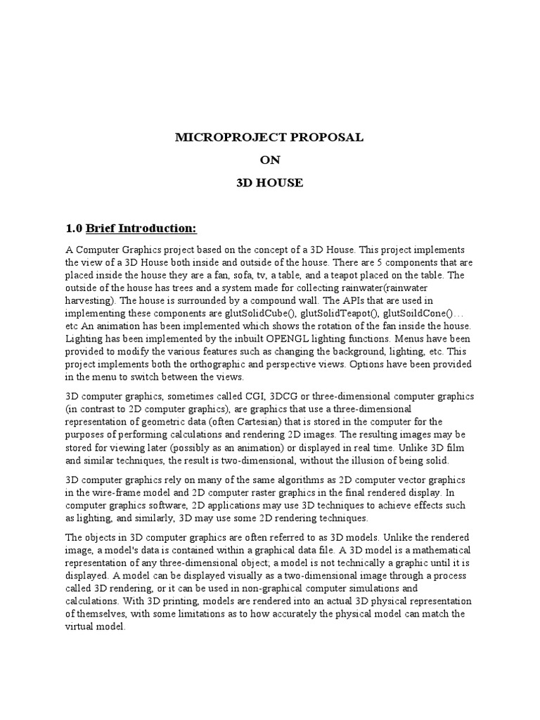 Microproject Proposal ON 3D House | PDF | 3 D Computer Graphics | Rendering (Computer Graphics)