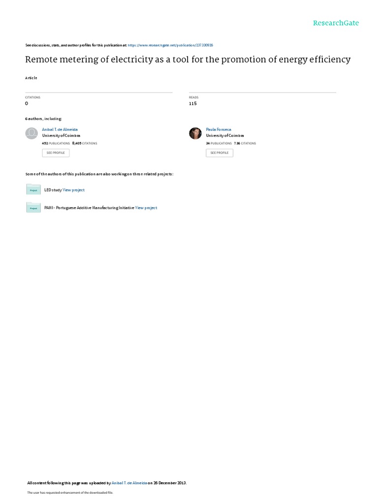 Remote Metering of Electricity As A Tool For The P | PDF | Lighting ...