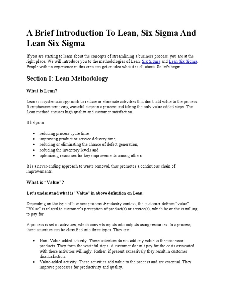 A Brief Introduction To Lean, Six Sigma and Lean Six Sigma | PDF | Six ...