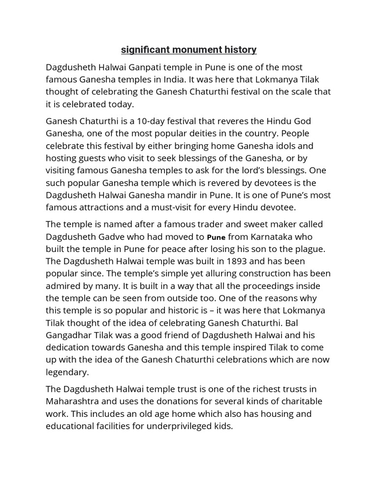 Dagdusheth Halwai Ganpati Temple History | PDF