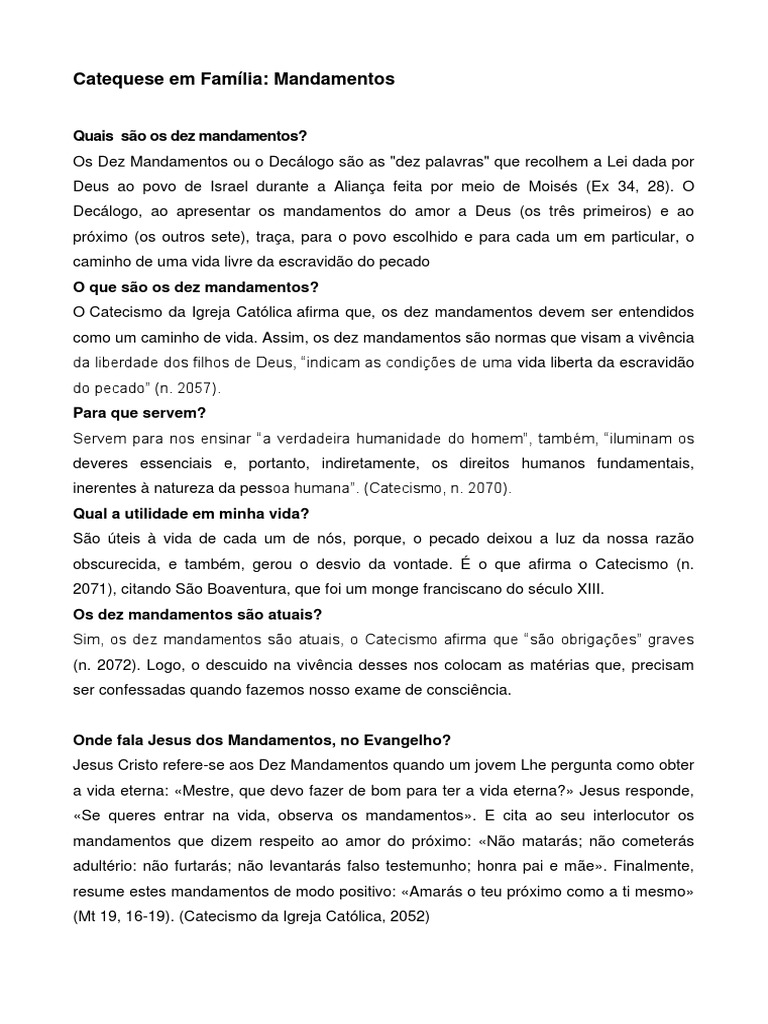 Catequese Mandamentos Download Grátis Pdf Os Dez Mandamentos