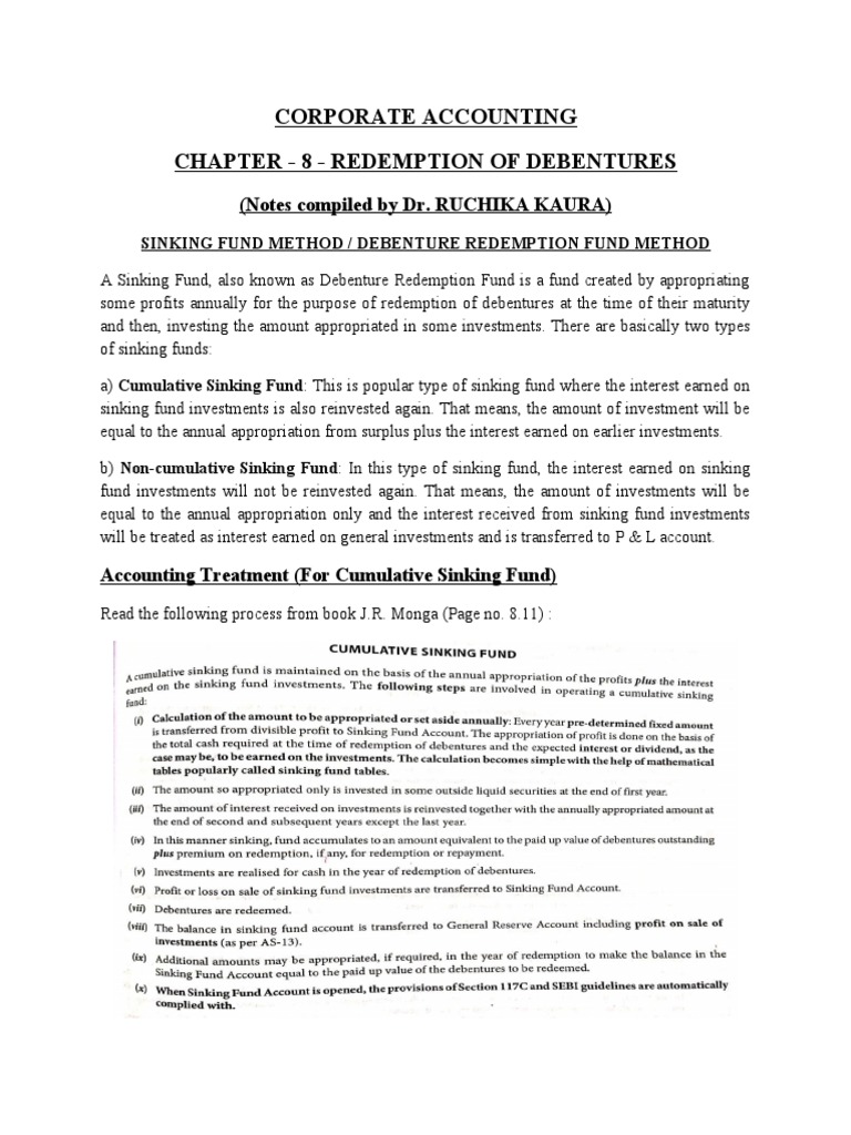 Corporate Accounting Chapter - 8 - Redemption of Debentures: (Notes ...