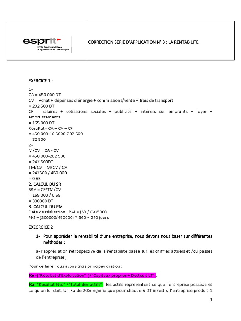 Correction Serie 3 Seuil de Rentabilite 21 22 1 | PDF | Capitaux propres | Ratio financier