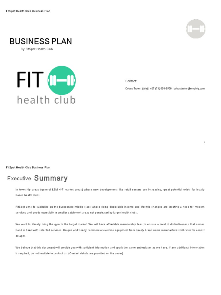 Fitspot Health Club Business Plan | PDF