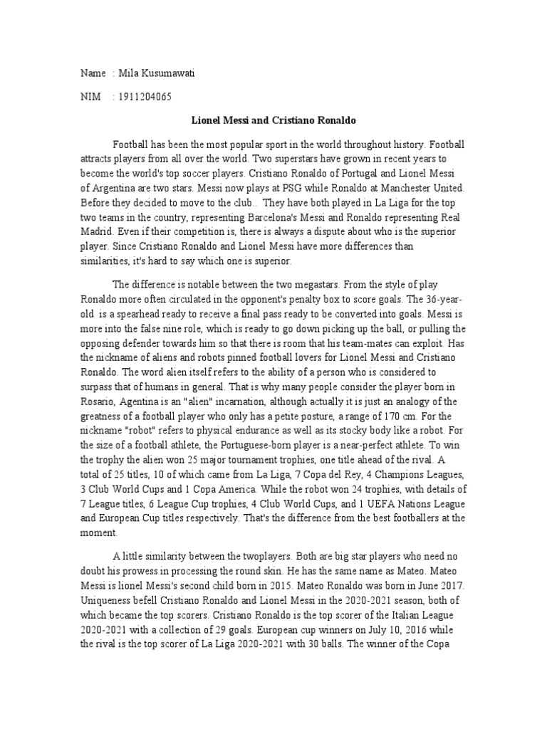 Mila Kusumawati Comparison and Contrast Essay | PDF | Lionel Messi | La ...