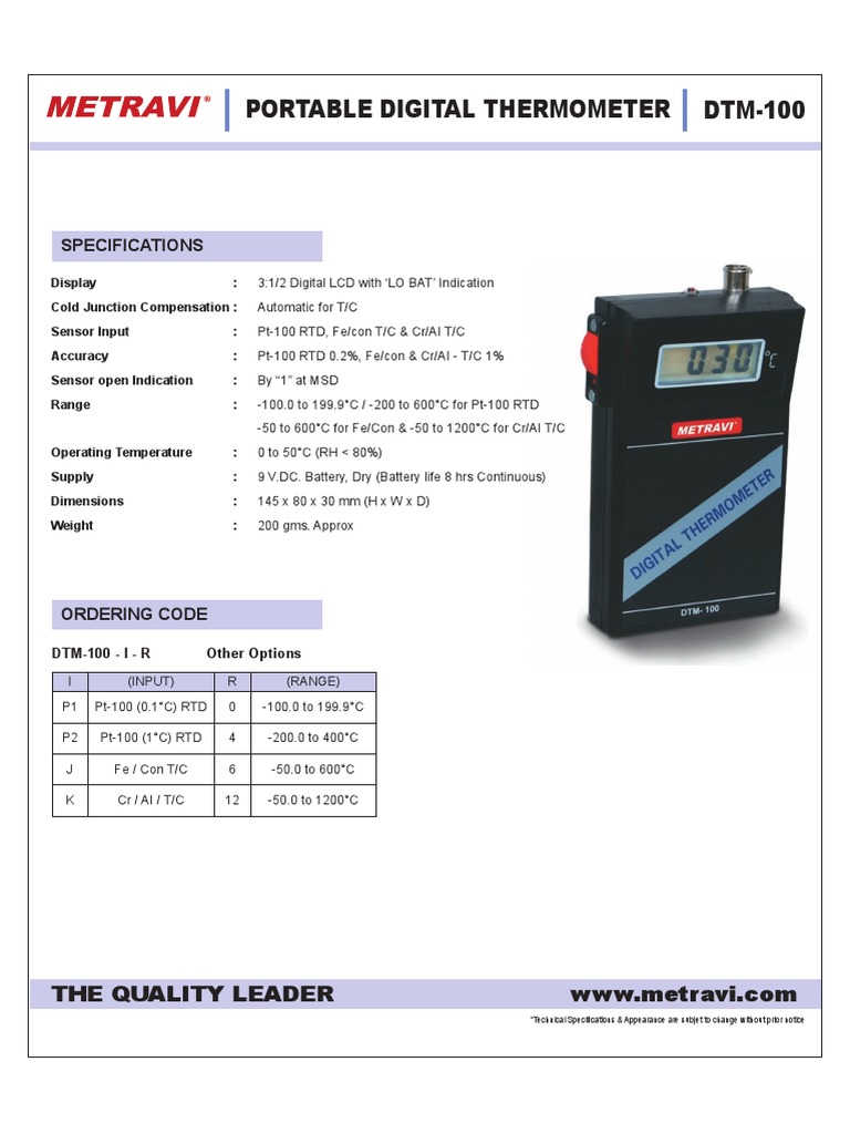 DTM-100 Portable Digital Thermometer | PDF | Technology & Engineering