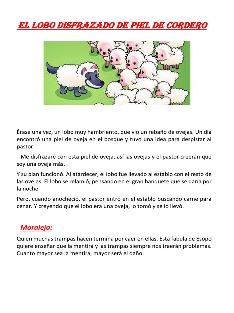 El Lobo Disfrazado de Piel de Cordero - Fábula | PDF