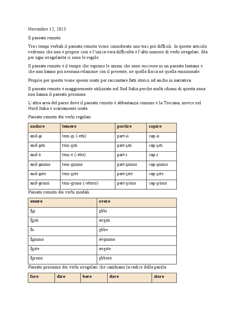 Passato Remoto Tabella | PDF