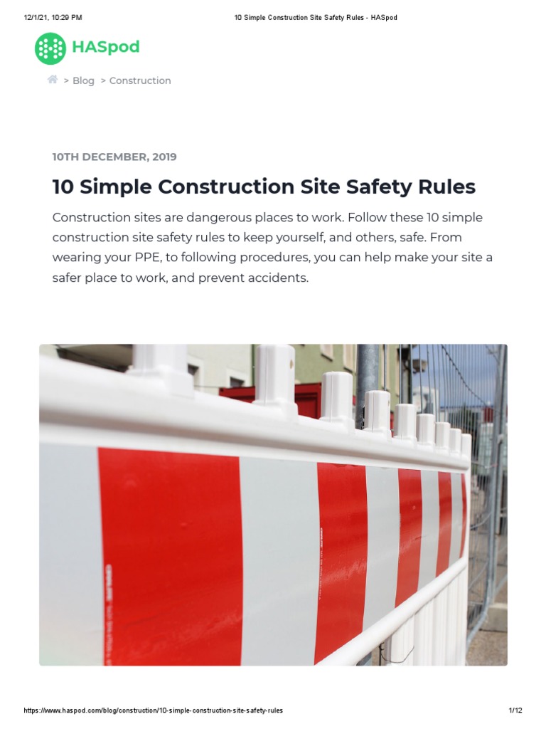 10 Simple Construction Site Safety Rules - HASpod | PDF | Personal ...