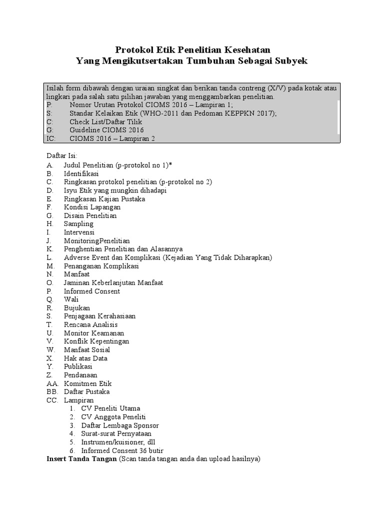 Contoh Protokol Etik Penelitian Kesehatan-SUBYEK TUMBUHAN | PDF