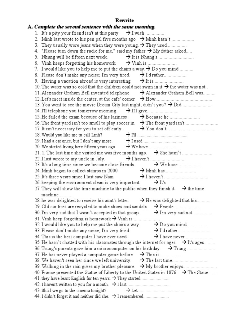 Rewrite A. Complete The Second Sentence With The Same Meaning | PDF