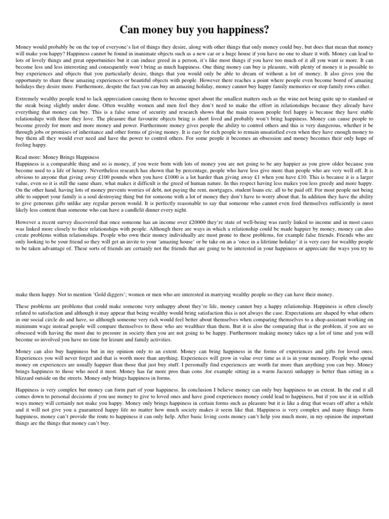 Can Money Buy You Happiness? | PDF | Happiness | Pleasure