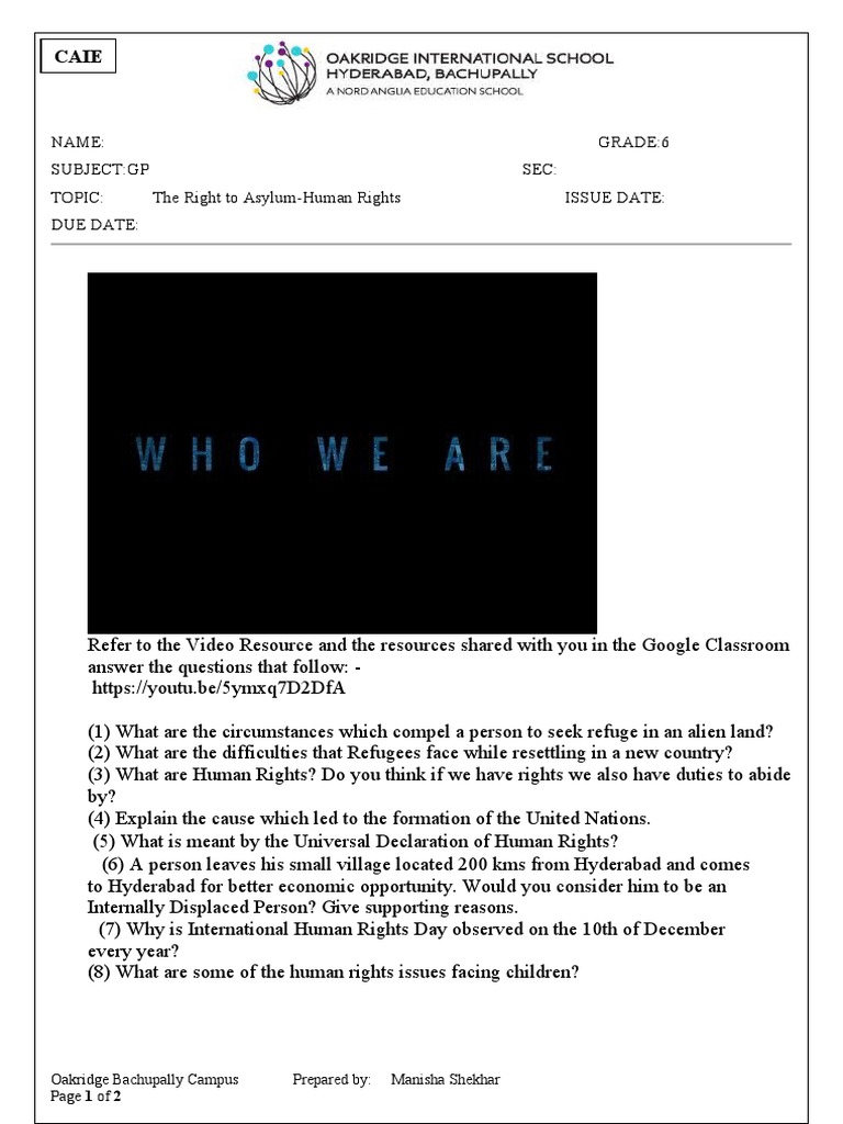 T - The Right To Asylum-Human Rights-Worksheet 1 | PDF