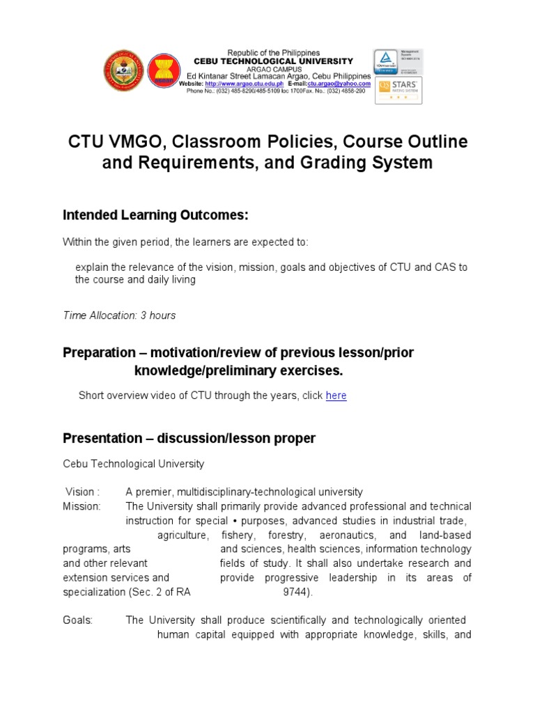 CTU VMGO & Course Guide Overview | PDF | Sustainable Development | Sustainability