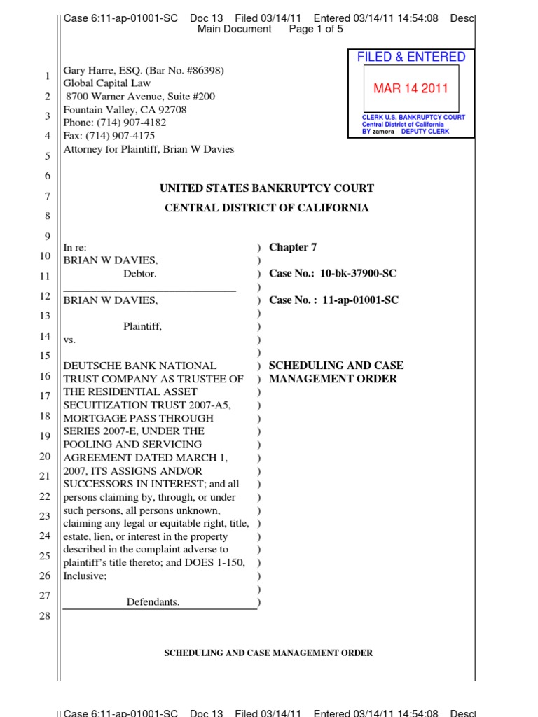 13 Scheduling and Case Managment Order 3 11 2011 | PDF | Summary ...