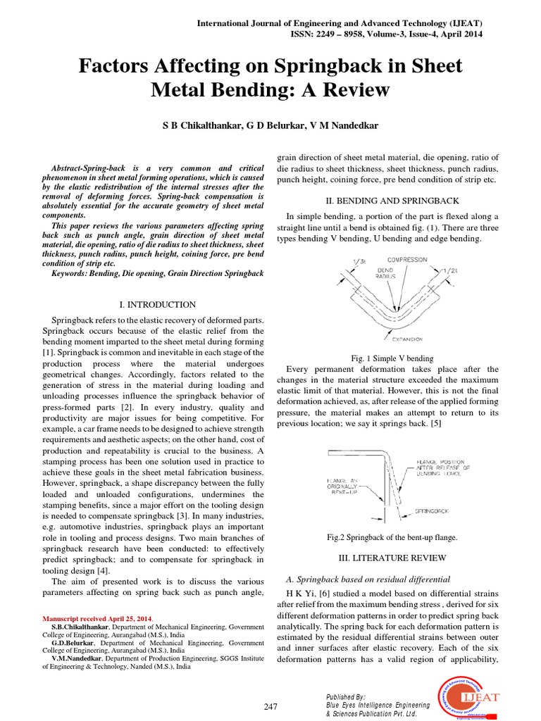 Factors Affecting On Springback in Sheet Metal Bending: A Review | PDF