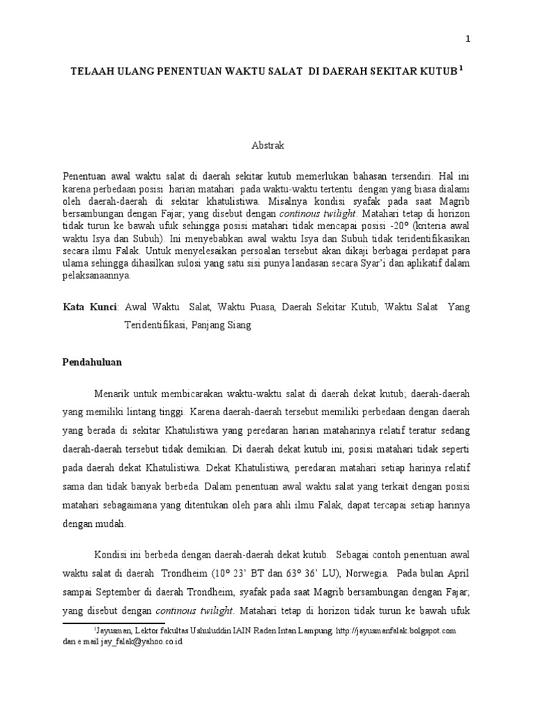 ILMU FALAK/ HISAB RUKYAH: Telaah Ulang Penentuan Waktu Salat Di Daerah ...