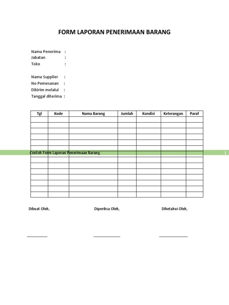 Contoh Form Laporan Penerimaan Barang | PDF