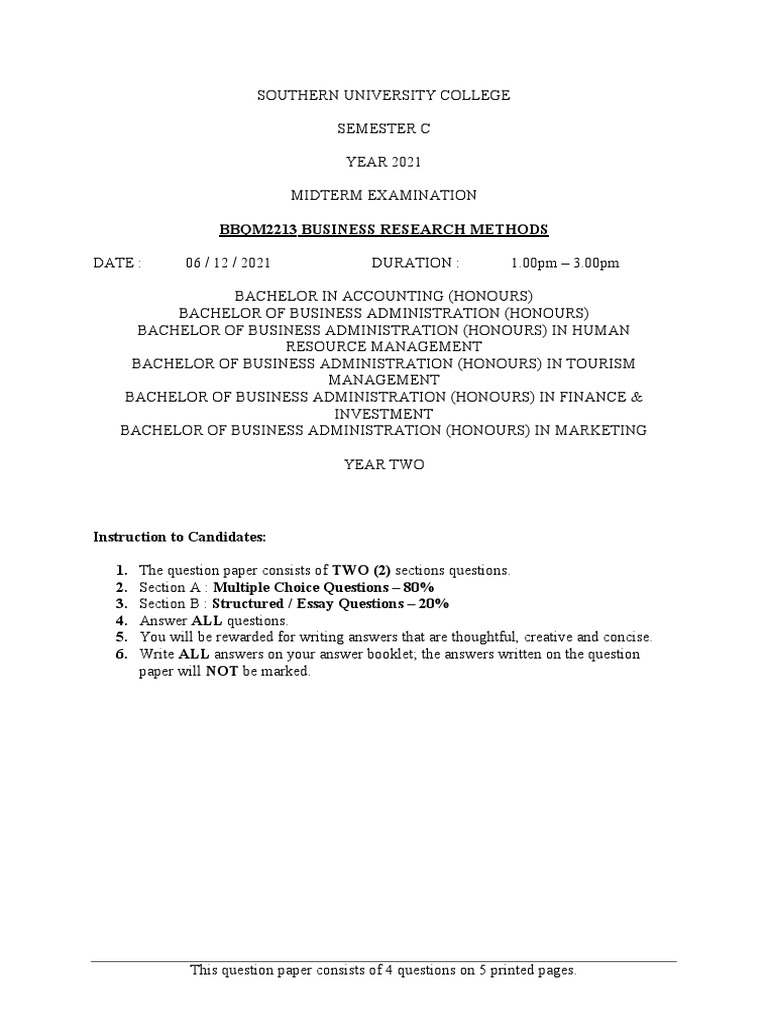Business Research Methods Midterm Exam | PDF | Interview | Scientific ...
