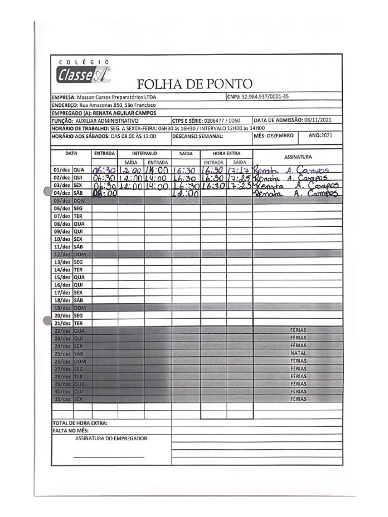 Folha de Ponto | PDF