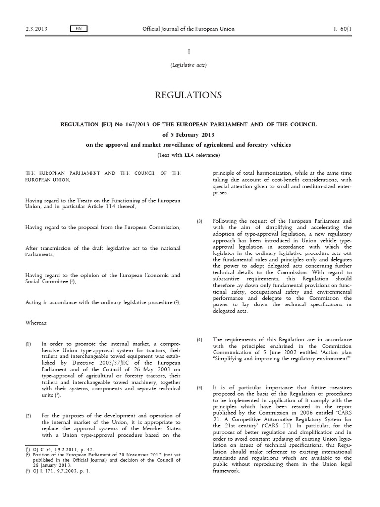 167-2013 Regulation | Download Free PDF | European Commission ...