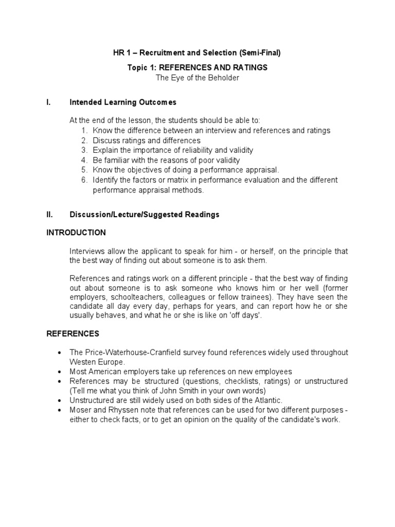 Handout - HR 1 - Final | PDF | Performance Appraisal | Employment
