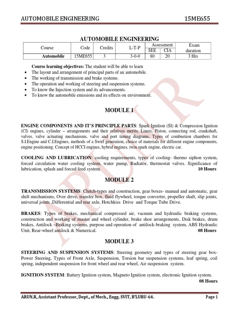 Automobile Engineering Mod1 | PDF | Piston | Diesel Engine
