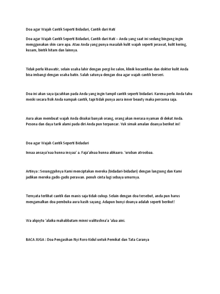 Doa Wajah Cantik Bidadari Hati | PDF