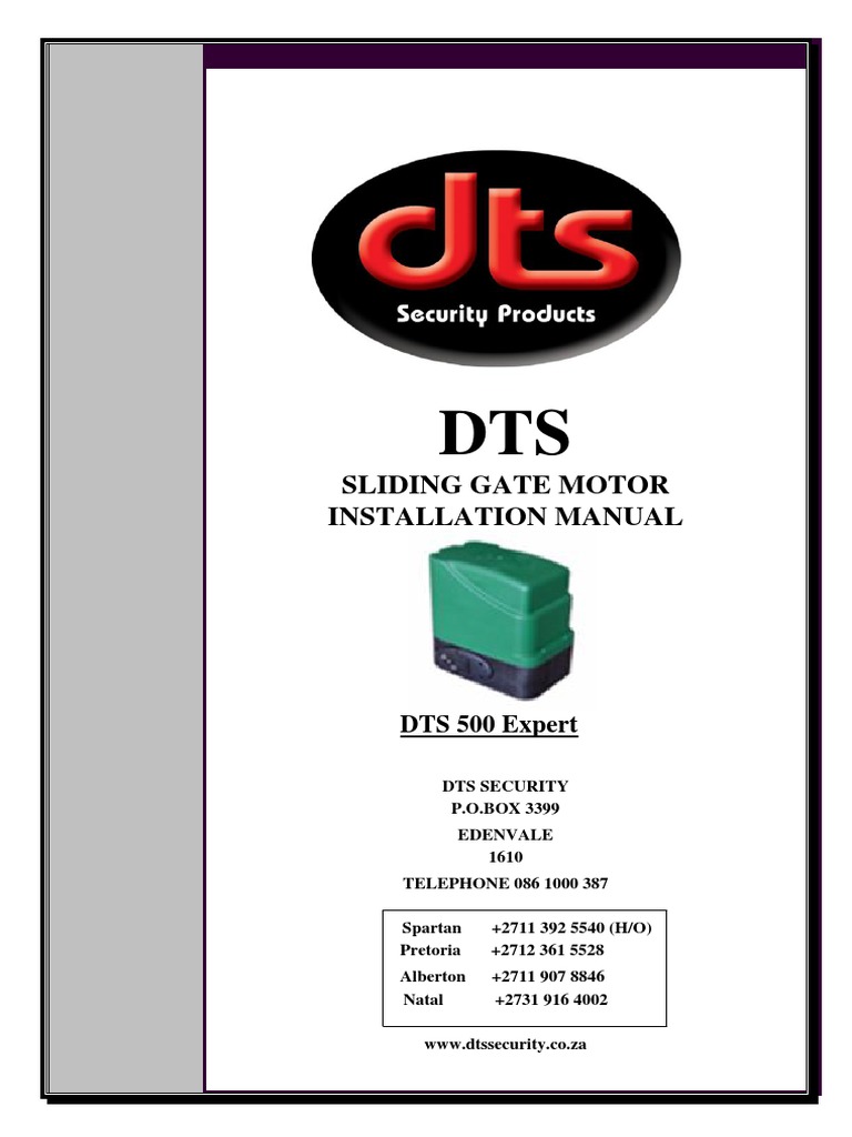 Sliding Gate Motor Installation Manual: DTS 500 Expert | PDF | Electric ...