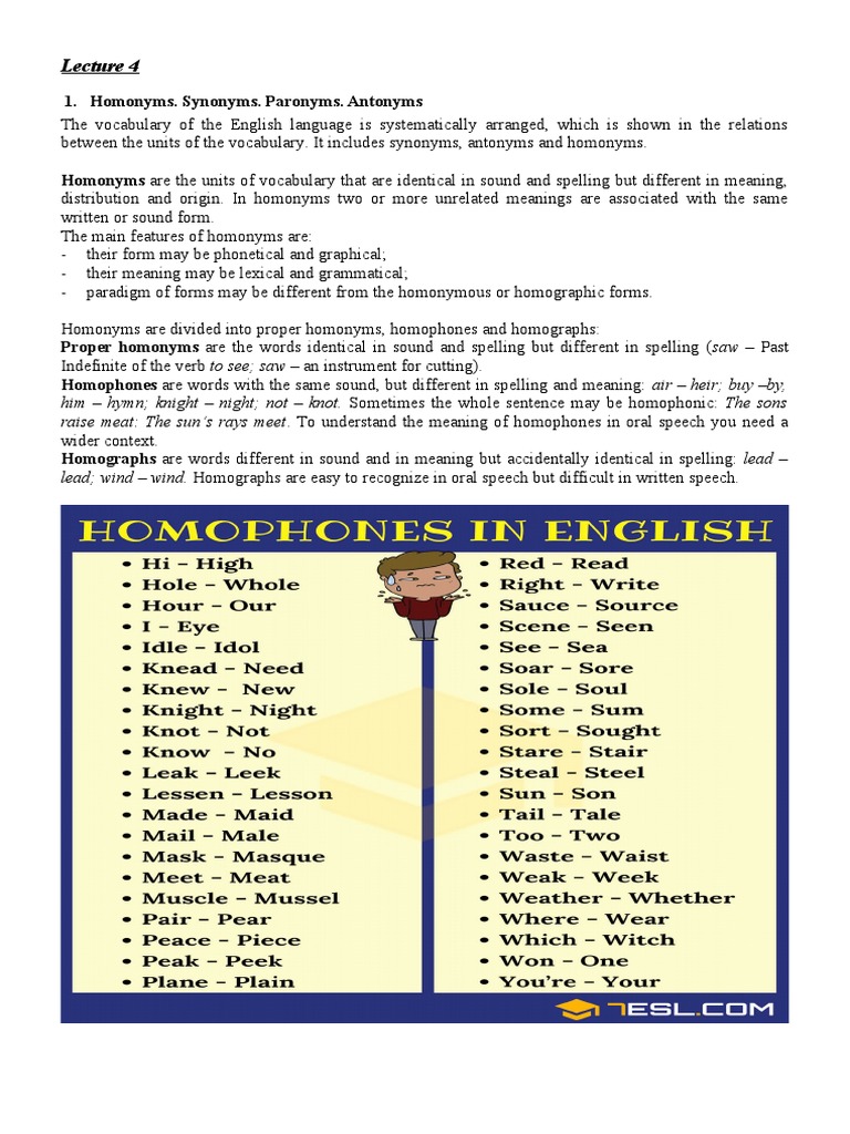 Homonyms, Synonyms, Paronyms, Antonyms | PDF | Lexical Semantics | Grammar