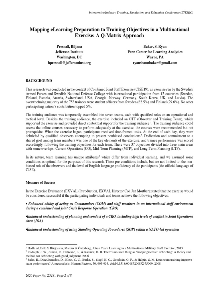 Mapping Elearning Preparation To Training Objectives in A Multinational ...