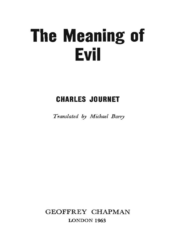 The Meaning of Evil by Charles Cardinal Journet | PDF | Evil | God