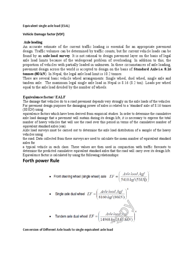 ESAL and Axle Loading | Download Free PDF | Axle | Road