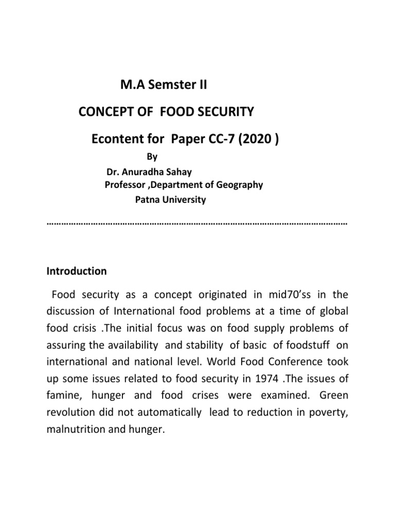 Concept of Food Security | PDF | Food Security | Agriculture