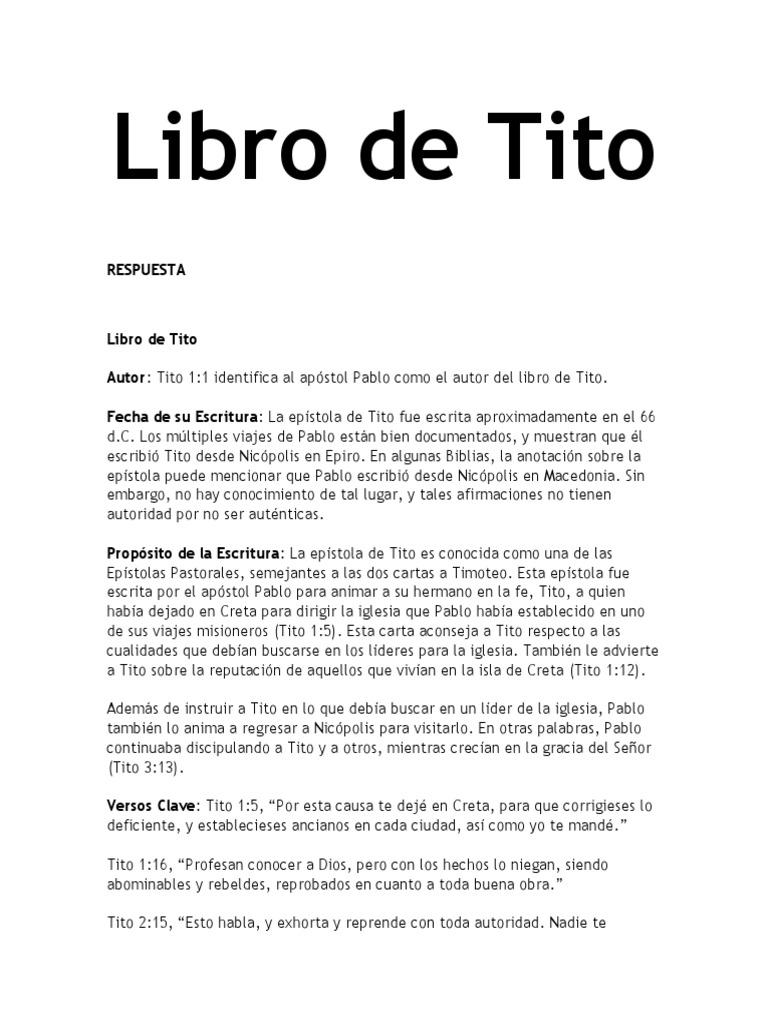 Resumen del Libro de Tito en la Biblia | PDF | Pablo el apóstol ...