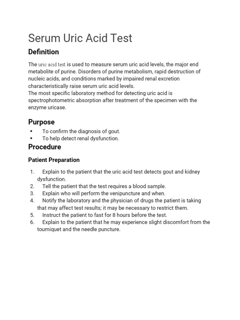 Serum Uric Acid Test | PDF | Gout | Medical Specialties
