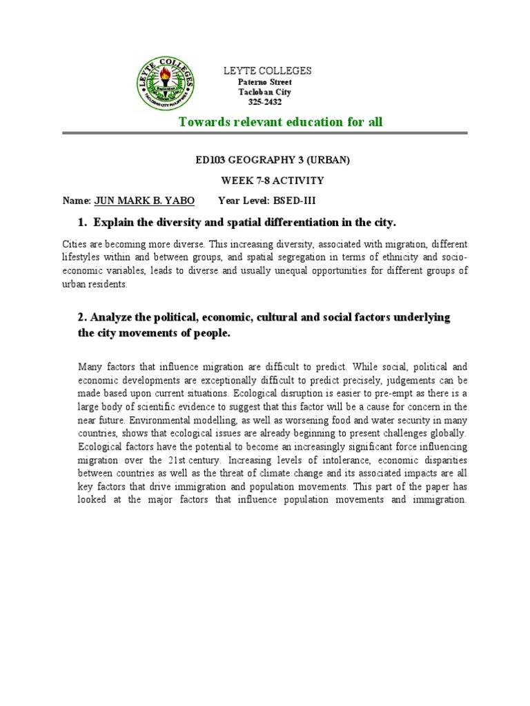 Understanding Urban Diversity and Migration: Analyzing the Political ...