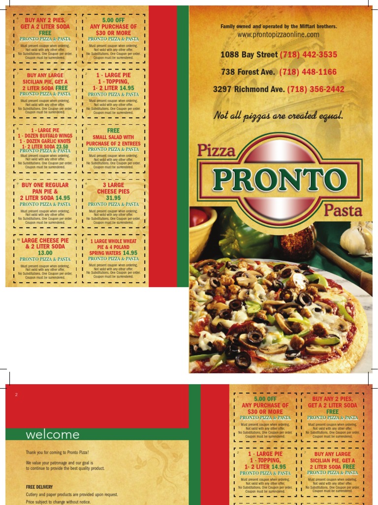 Pronto Pizza Menu | PDF | Sausage | Salad