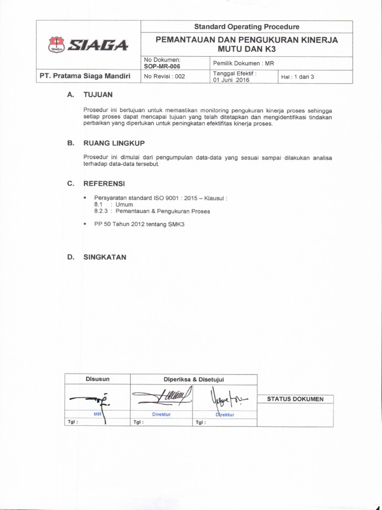 Pemantauan Dan Pengukuran Kinerja Mutu Dan K3 | PDF