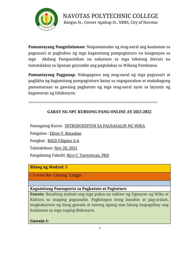 MODYUL - 3 - Gawain Sa Introduksyon Sa Pagsasalin-2021 | PDF