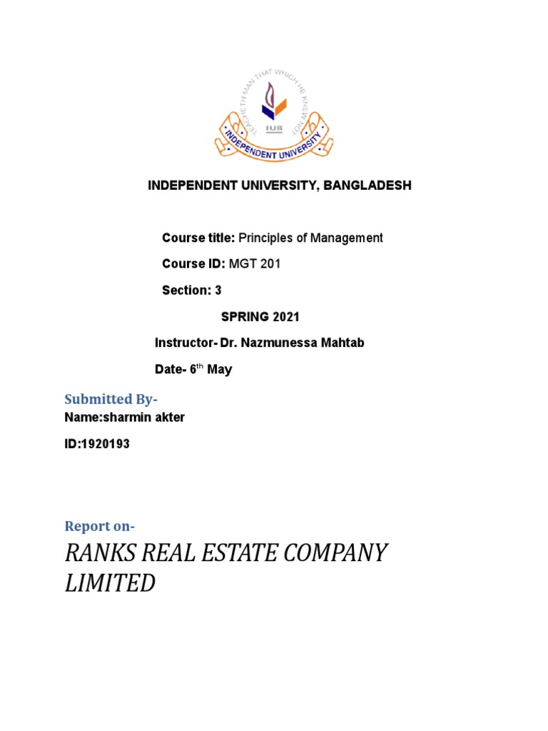 Ranks Real Estate Company Report | PDF | Leadership | Economies