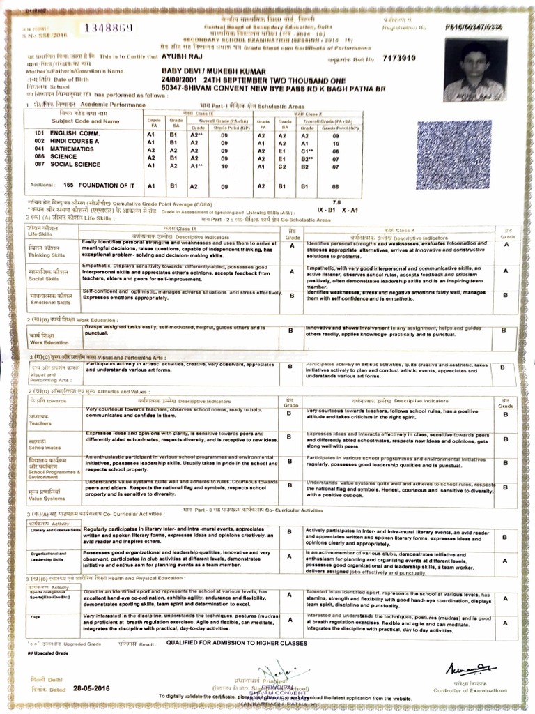 Marksheet Sample of CBSE | PDF | Human Nature | Behavioural Sciences