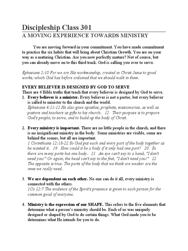 Discipleship Class 301: A Moving Experience Towards Ministry | Download ...