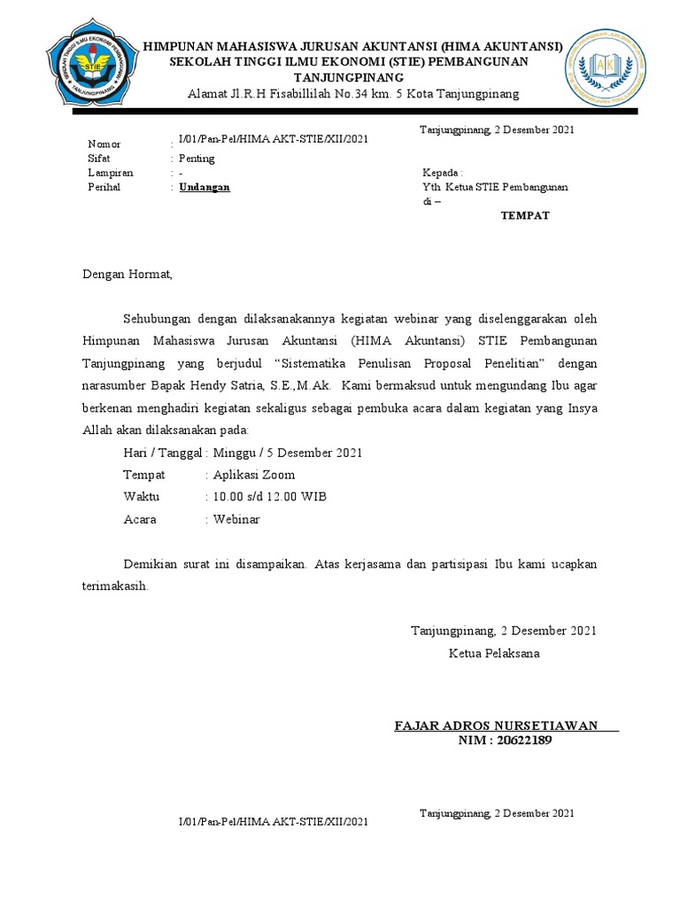 Surat Undangan Internal HIMA 2021 | PDF