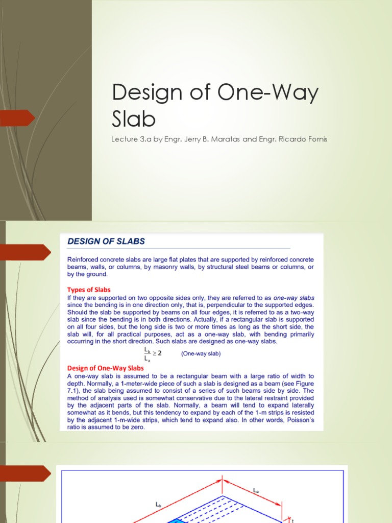 Lecture 3.a Analysis and Design of One-Way Slab | PDF | Bending ...