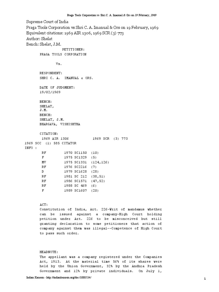 Praga Tools Corp v Imanual: Supreme Court Ruling | PDF | Mandamus | Justice